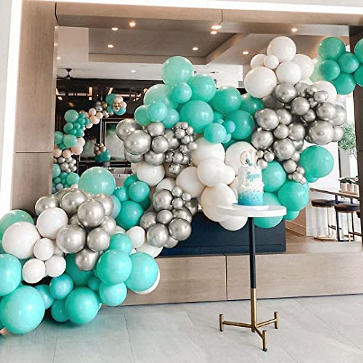 Tiffany Blue White Balloons Arch Garland Kit 134 Green Silver Balloons with Balloon Strip Tape Balloon Dot for Blue Backdrop Birthday Decoration , Baby Shower, Wedding, Graduation