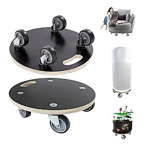 15-Inch Round Wood Platform Dolly with TPR Silent 3" Wheel, 551-lb Load Capacity Heavy Duty Wood Furniture Dolly, Multifunctional Movers Carrier,Plant Dolly, One Pack