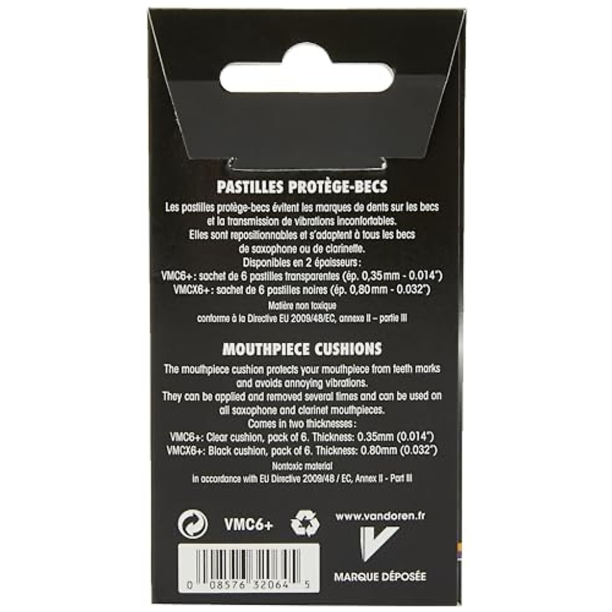 Vandoren VMC6 Mouthpiece Cushions; Clear; Thin; 0.35mm/.014"; Pack of 6