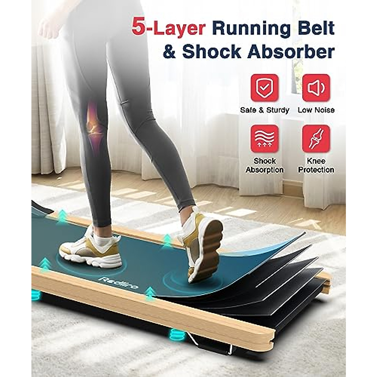 Redliro Walking Pad Treadmill Under Desk, Wood 300 lb Capacity Sports Equipment with Remote Control LED Display, Compact Portable Walking Machine for Office & Home Use (Natural Wood)