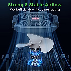 RORJOY Rechargeable Camping Fan with Led Lantern-25h Battery Operated Cordless Portable Fan with Quiet Brushless Motor.Hanging Hook,4 Speeds,Usb Desk Fan Tent Fan For Home, Office,Tent,Camping