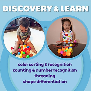 Skoolzy Rainbow Stringing Beads for Toddlers 46 Pcs | String Beads with Strings, Pipe Cleaners and Bag | Montessori Toys Occupational Therapy