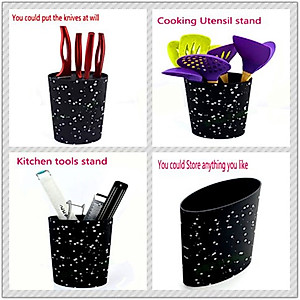 KeepingcooX Universal Oval Knife Block - Easy to Clean & Compact Storage for up to 12 Kitchen Knives with Unique Slot Design to Protect Blades & Secure Safely (Black Oval)