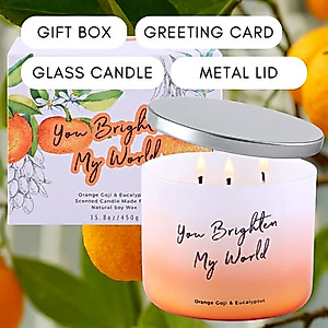 Orange Goji Eucalyptus Scented Candle 3 Wick | Aromatherapy Stress Relief Eucalyptus Energy Candle | Highly Scented Soy Candles Clean Burn 15.8 oz | You Brighten My World Candle Gifts for Men & Women