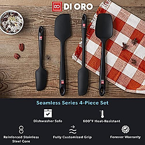 DI ORO Silicone Spatula Set - Rubber Kitchen Spatulas for Baking, Cooking, & Mixing - 600°F Heat-Resistant & BPA Free Silicone Scraper Spatulas for Nonstick Cookware - Dishwasher Safe (4pc, Black)
