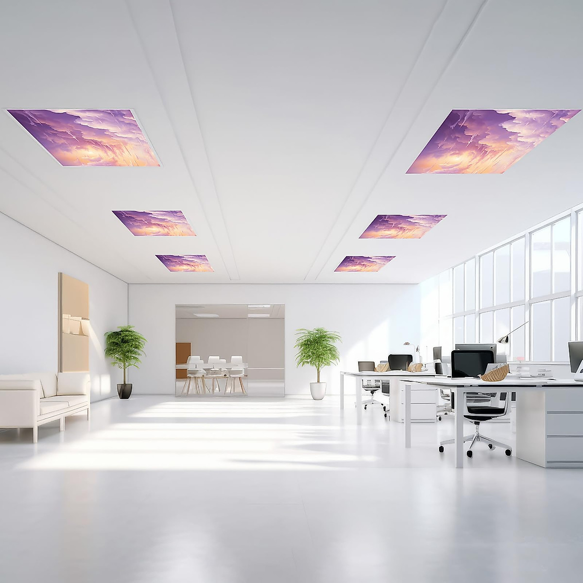 Outus 4 Pcs Fluorescent Light Cover Classroom Light Cover with 10 Magnets Light Filter Magnetic Ceiling Light Cover Panel 2 x 4 ft (23.62 x 47.24 in) Reduce Glare for Office School(Purple Cloud)