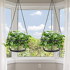ARTORA 2 Pack Metal Plant Hanger, Modern Plant Hanging Basket Decorative Black Plant Pot Holder Flower Planter Hanging Chain for Balcony Porch Indoor Outdoor Home Decor (Black 2PCS)