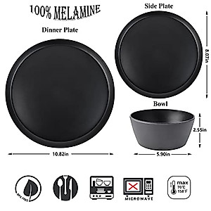 afcevnlb 12-Piece Plastic Dinnerware Set Plates and Bowls Sets Service for 4 Matte Black Melamine Plates Unbreakable Plastic Outdoor Camping Dishes Decor Dishwasher Safe