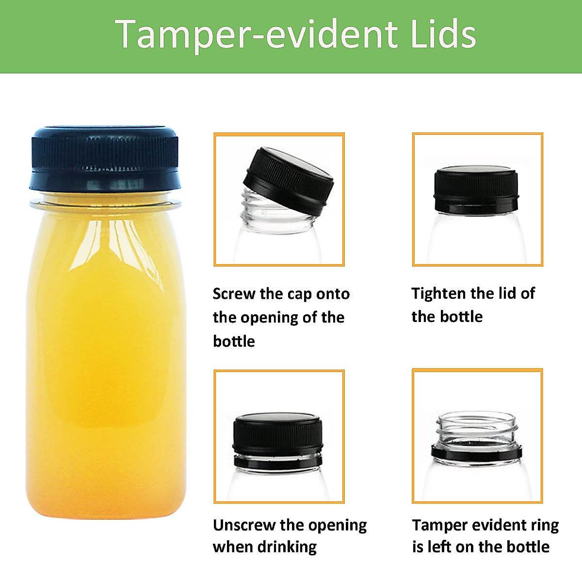 zmybcpack 48pcs 4oz Small Plastic Juice Bottles with Caps, Plastic Ginger Shot Bottles Reusable Mini Juicing Bottles with Tamper Evident Lids for Homemade Beverage