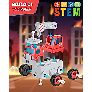 BROADREAM Toys for 3 4 5 6 7 8 Years Old Boys, Take Apart Robot Construction Vehicles Transform Robot Toys Cars for Kids, Birthday Trucks Gifts Toys for Toddlers, 5 in 1