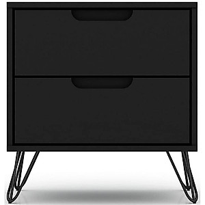 Manhattan Comfort Rockefeller Mid-Century Modern 2 Drawer Bedroom Nightstand, 20.08", Black