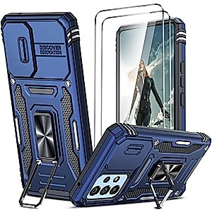 LeYi for Galaxy A53 5G Case: Samsung A53 5G Case with Slide Camera Cover + [2 Packs] Screen Protector, Full Body Military-Grade Case with Upgarde Kickstand for Samsung A53 5G, Navy Blue