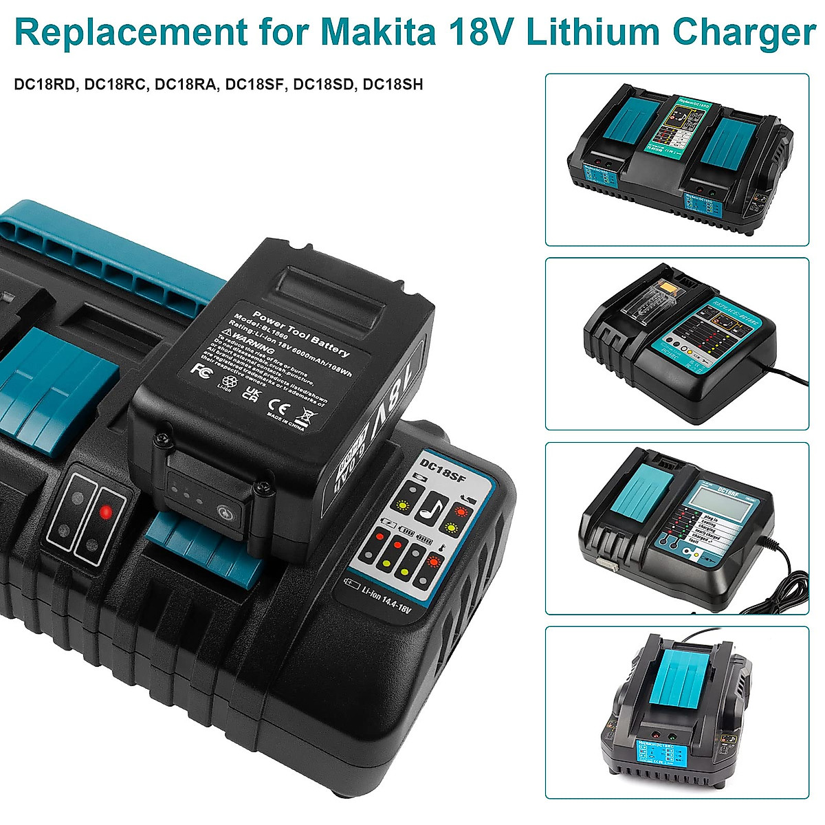 Fancy Buying 4-Port 18V DC18SF Fast Charger with Dual USB Port Compatible with Makita 14.4V 18V LXT Li-ion BL1830 BL1840 BL1850 BL1860 BL1815 BL1430, Replace Makita DC18SF DC18RC DC18RD DC18RA