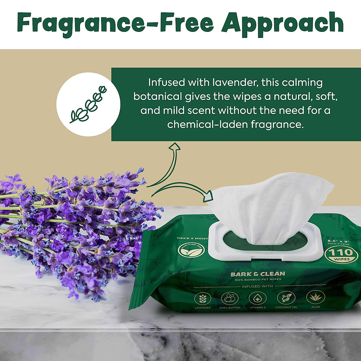 Dog Wipes for Cleaning and Deodorizing - 8.5" x 9" Bamboo Pet Wipes - Compostable, Hypoallergenic Puppy Wipes - Dog Wipes for Paws, Butt, and Body (110 Wipes (1 Pack of 110))