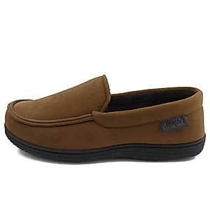 Magtoe Moccasin Slipper for Men Warm House Slippers Memory Foam Indoor Outdoor Home Slide Shoes Winter Fall(13-14,Coffee)