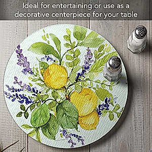 CounterArt Watercolor Lemons 4mm Heat Tolerant Tempered Glass Lazy Susan Turntable 13" Diameter Cake Plate Condiment Caddy Pizza Server