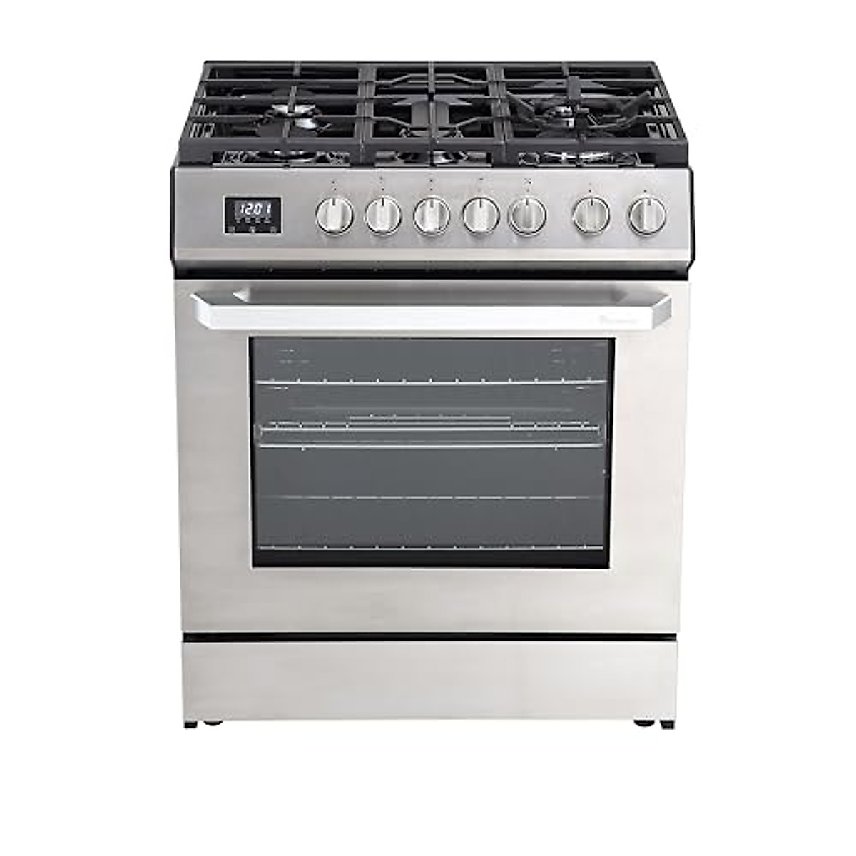 RANGAIRE RRG303TS 30" Gas Range, 5 Sealed Burners, 5.0 cu. Ft. Capacity, Freestanding Slide-in Convection Oven, Easy Reach Racks, Clock and Timer, Stainless Steel