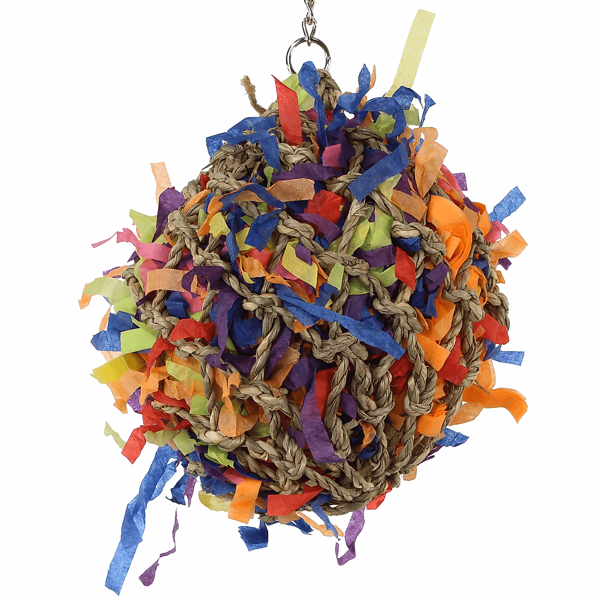 Bonka Bird Toys 55100 Medium Super Shredder Ball 11" x 5", Parrot Chew Shred Forage Cage Toy, African Grey, Conure, Pionus, and Similar Birds