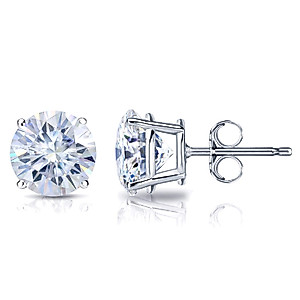 Diamond Wish - Platinum Round Moissanite Stud Earrings (1 1/2ct TGW, 6mm, G-H) 4-Prong Set, Push-Back