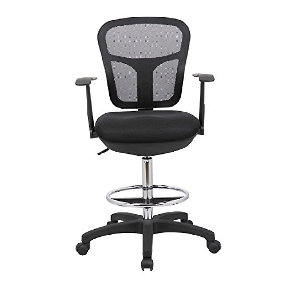 OFFICE FACTOR Drafting Chair with Foot Ring, Mesh Back Drafting Clerk Stool, Adjustable Height, Removable Arms Swivel Chair for Office Home