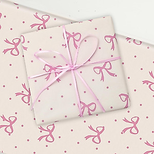 JarThenaAMCS 60 Sheets Pink Bow Tissue Paper Cute Bow Knot Dot Gift Wrapping Paper Decorative Art Paper for Coquette Birthday Baby Shower Party DIY Crafts, 14 x 20 Inch