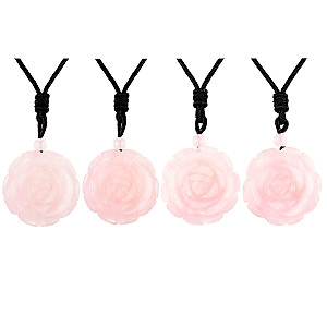 SUNYIK Women's Stone Pendant with Chain, Handcarvd Flower Healing Crystal Necklace for Valentine's Day, Rose Quartz Rose