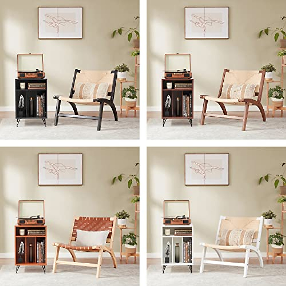 Soohow Scandinavian Cognac Woven Rattan Faux Modern Accent Living Room, Bedroom Reading Mid Century Lounge, Side Brown Indoor Boho, 29D x 24.8W x 28.3H Inch, White Leather/White Chair