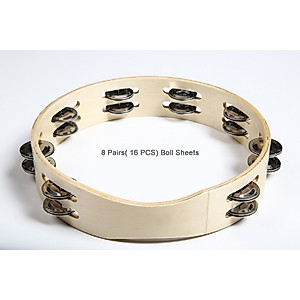 Lightweiht Thicken Wood Handheld Tambourine - Double Row 8 Pairs Jingles, Hand Tambourine Hand Tambourine (25cm(9.8 in))