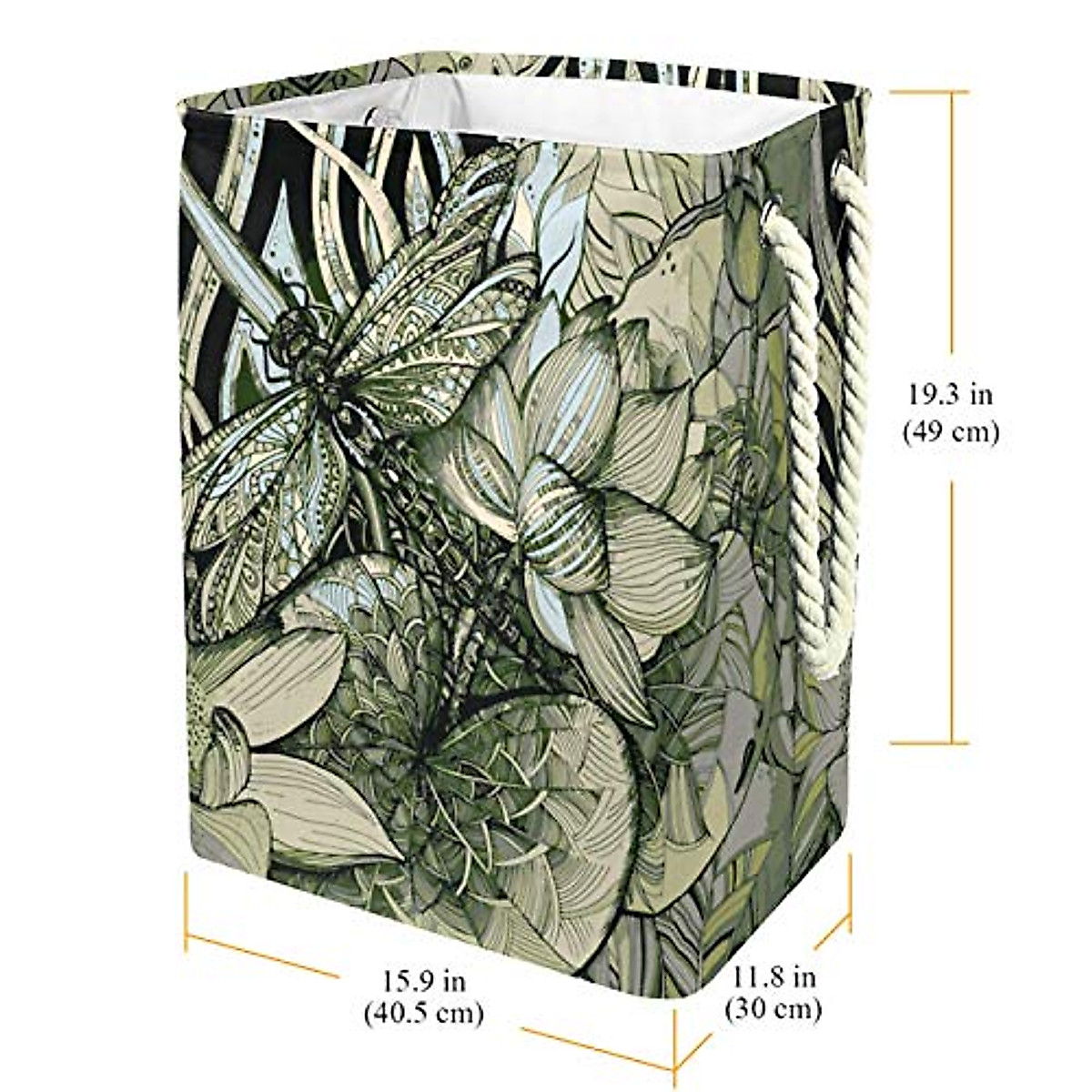 Toy Storage Basket Green Dragonfly Flower Laundry Basket with Durable Soft Handle Drawstring Waterproof Collapsible Washing Bin Dirty Clothes Storage 19.3x11.8x15.9 in
