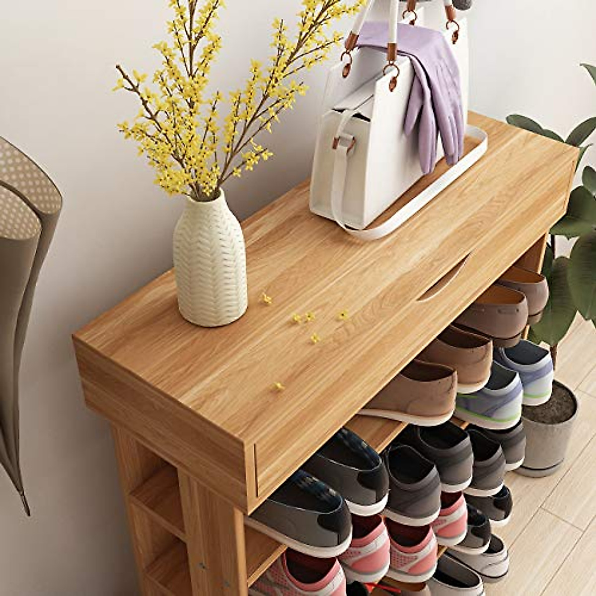 SDHYL 5-Tier Shoe Rack 29.5 inches Shoe Storage Shelf with 1 Top Storage Space, Shoe Organizer for Enterway, Maple, S7-WK-L24-MP-US