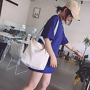 Belsmi Shoulder Bag Canvas Totes Bag Shopping Cotton Crossbody Travel Weekend Handbag Work Bag (Small, Beige)