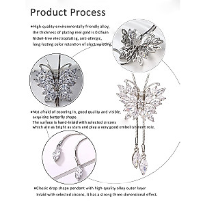 Kodewiet Women Cubic Zirconia flower Butterfly Long Adjustable Chain Pendant Sweater Necklace