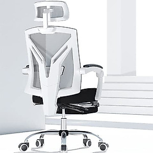 Hbada Ergonomic Office Chair High Back Desk Chair Recliner Chair with Lumbar Support Height Adjustable Seat, Headrest- Breathable Mesh Back Soft Foam Seat Cushion with Footrest, White