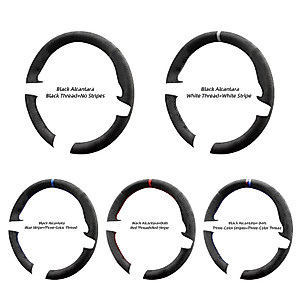 Alfanxi Hand Stitch Alcantara Steering Wheel Cover Compatible with BMW Z4 E85 E86 2003-2008 (Blue Stripe)