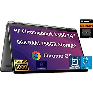 HP Chromebook x360 14c 2-in-1 Laptop (14" FHD Touchscreen, Intel i3-1115G4, 8GB RAM, 256GB (128GB SSD + 128GB SD Card)) Backlit KB, Fingerprint, Webcam, IST Card, Chrome OS, Student & Home, Silver