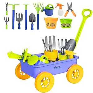 Dimple Garden Wagon & Tools Toy Set Premium 15 Pcs Kids Gardening Tools & Wagon Toy Set - Sturdy & Durable - Top Yd, Beach, Sand, Garden Toy - Great for Kids & Toddlers (Garden Toy Set) Green (Single)