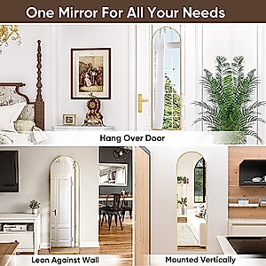 Antok Over The Door Mirror Full Length, 50"x16" Arched Top, Gold Frame, Modern Style, Shatterproof, Adjustable Height, Bedroom, Bathroom, Living Room