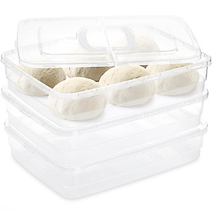Lawei 3 Pack Pizza Dough Proofing Box, 14 x 10 Inch Dough Trays with Lid and Handle for Pizza, Stackable Pizza Bread Fermentation Storage Containers, Translucent Box with Cover Dough Tray, BPA Free