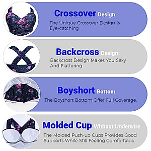 COCOPEAR Women's Elegant Crossover One Piece Swimdress Floral Skirted Swimsuit Black 3XL/16-18