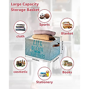 Storage Cubes Organizer with Handles, Frangipani and Life is Better in the Flip Flops Storage Bins Fabric Collapsible Storage Baskets for Shelf Closet Nursery Cloth Organizers Box Blue Seawater 1pcs