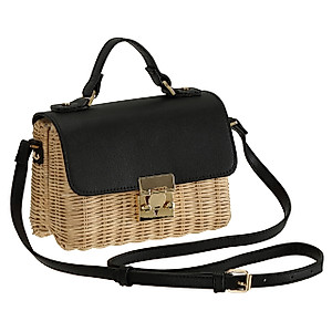 So'each Women's Handbag Wicker Square Rattan Bamboo Bag Woven Crossbody Bag Black