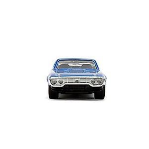 Jada 1972 Plymouth GTX Candy Blue with Red and White Stripes and Captain America Diecast Figure The Avengers Hollywood Rides Series 1/32 Diecast Model Car