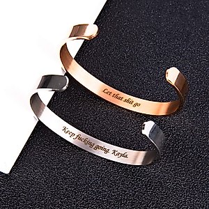 8MM Personalized Inspirational Bracelet Custom Engraved Name Mantra Quote Any Message Bangle Cuff Customizable(Silver Customizable)