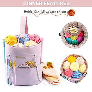 MYBAGZING Cute Crochet Bag with Wrist Yarn Holder for Crocheting - Portable Yarn Bag - Crochet Bag Organizer- Crochet Storage Bag with Pockets for Crochet Accessories- Crochet Travel Bag- Crochet Gift
