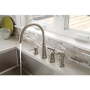 Moen Spot Resist Stainless One-Handle High Arc 4-hole Kitchen Faucet with Side Sprayer and Soap Dispenser, 87042SRS