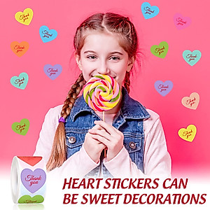 500 Pcs Valentine's Day Heart Shaped Thank You Envelope Seal Stickers Colorful Candy Thank You Label Stickers Roll Self Adhesive Valentine Label Stickers for Greeting Cards Wedding Anniversary Party