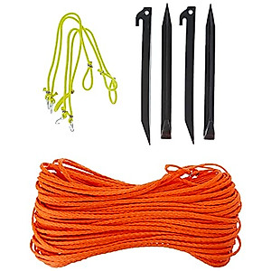 Park & Sun Sports Outdoor Volleyball Boundary Poly Cord Rope with Ground Stakes: 1/4" Wide Court Line Marker, Orange, Blue