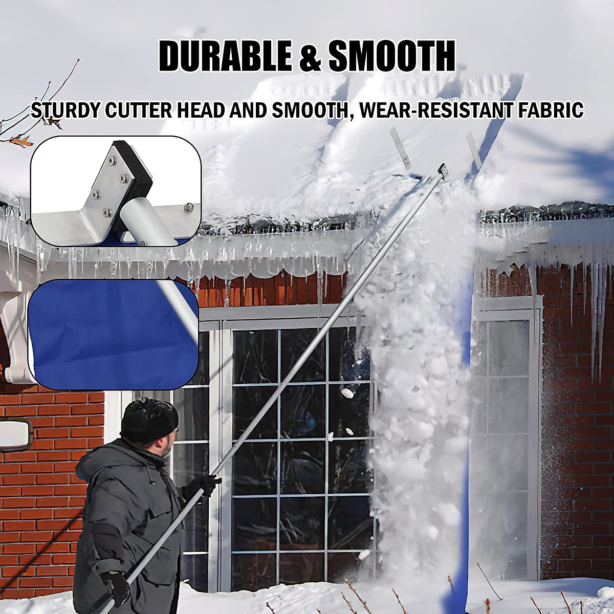 Snow Roof Rake - Multi-Function Roof Rakes for Snow Removal with Extended Extension Poles and Fabric Slide Rails, Snow rake That can Quickly Clear Snow from Roofs