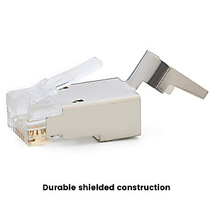 trueCABLE Cat6/6A RJ45 Pass Through Modular Plugs, Shielded (STP) External Ground Connector, UL Listed, EZ Crimp, Gold Plated 3 Prong 8P8C, 100 Pieces