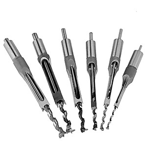 Hole Drill Bits, 6Pcs Steel Woodworking Hole Saw Mortising Chisel Mortiser Drill Bit Tool Set for Woodworker Carpenter DIY Wood Working, 1/4, 5/16, 3/8, 1/2, 9/16, 5/8-Inch